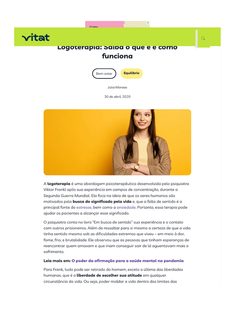 Logoterapia - Saiba o Que É e Como Funciona - Vitat | PDF | Autoajuda ...