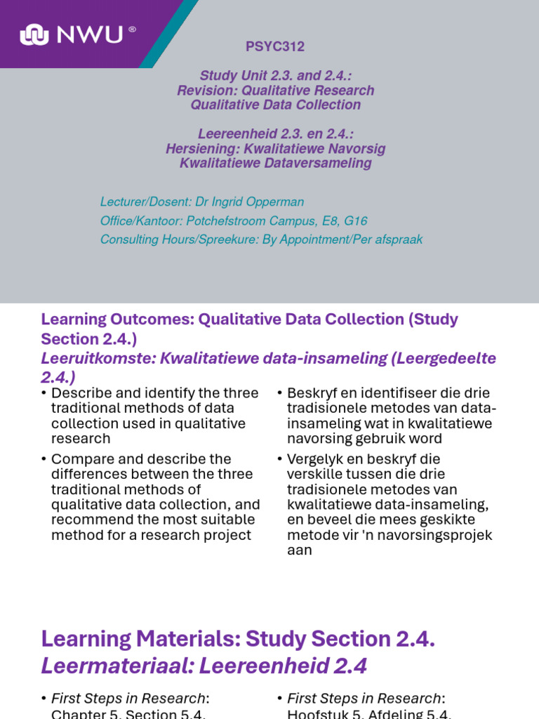 PSYC312 SU2 Lec5 Qual Revision Data Collection 2024 FINAL | PDF | Focus Group | Qualitative Research