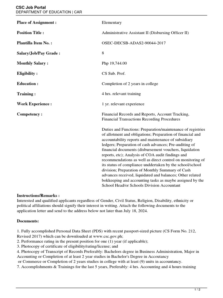 Disbursing Officer II Job Opening | PDF | Accounting | Bookkeeping