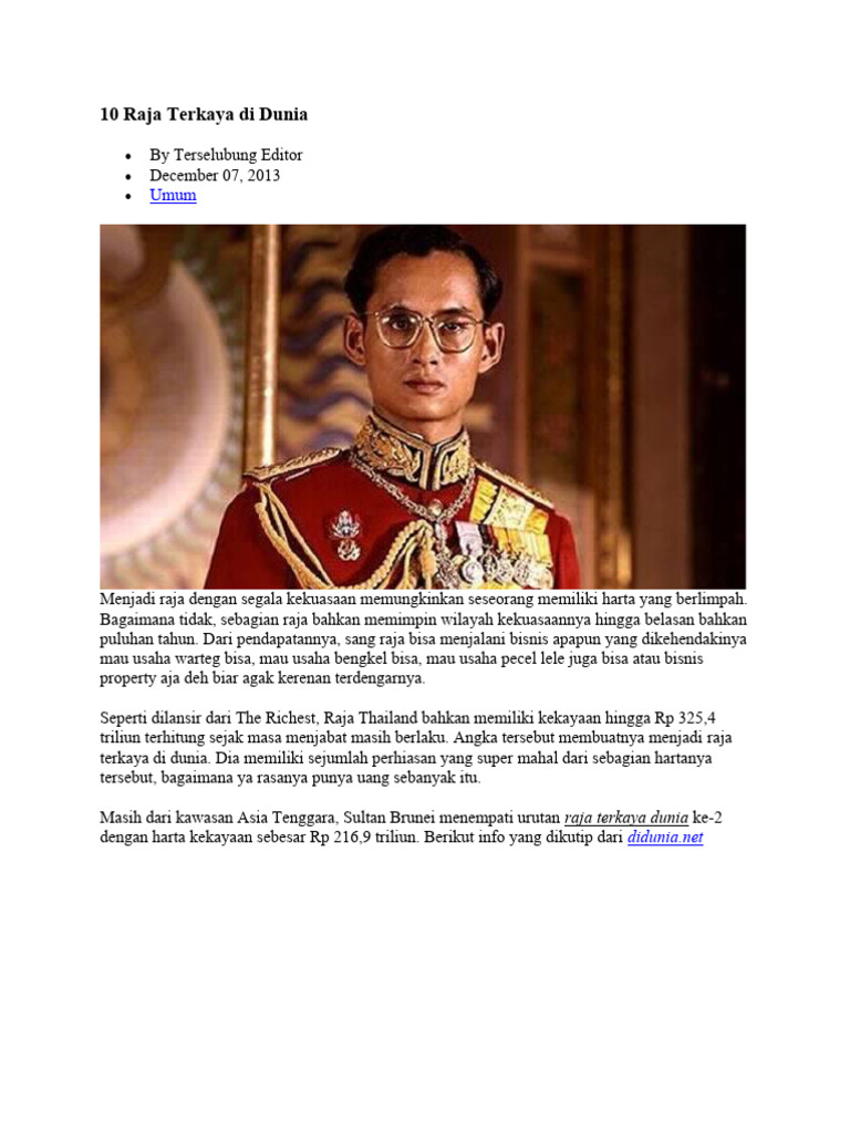 10 Raja Terkaya di Dunia | PDF