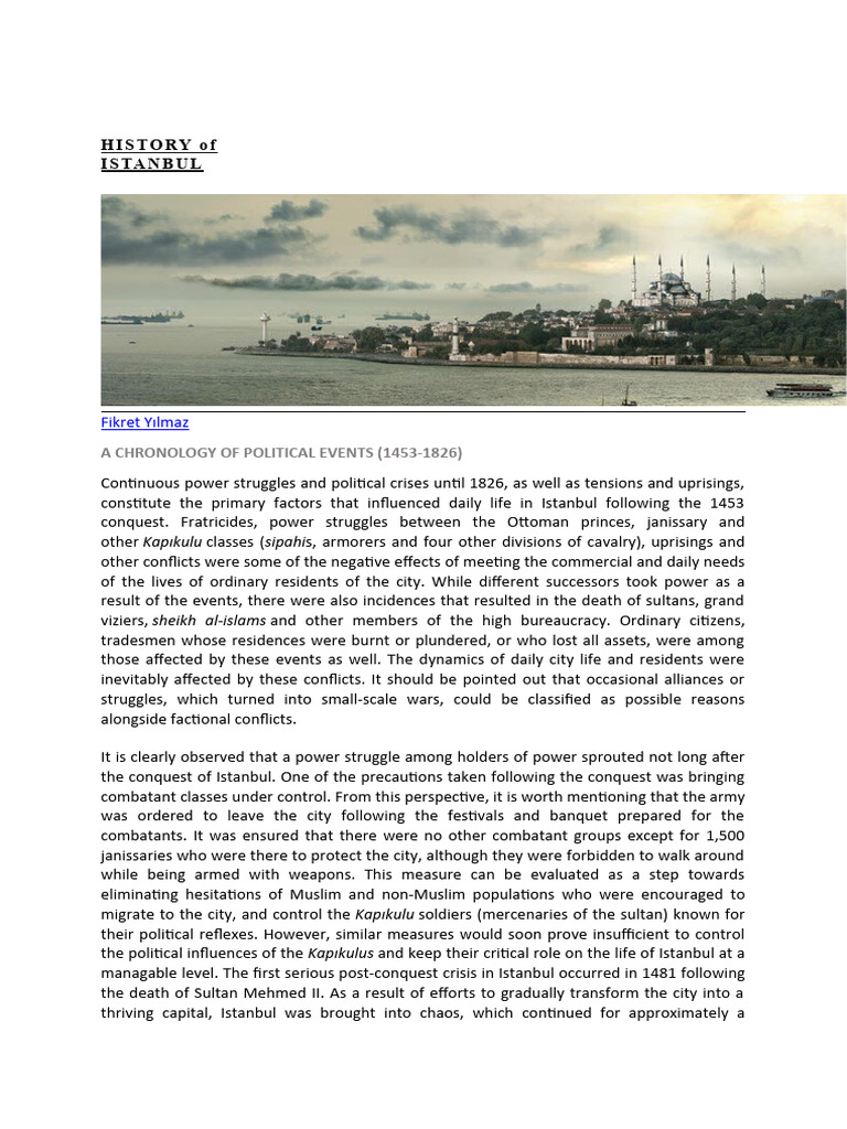 CHRONOLOGY OF POLITICAL EVENTS IN ISTANBUL (1453-1826), by Fikret ...