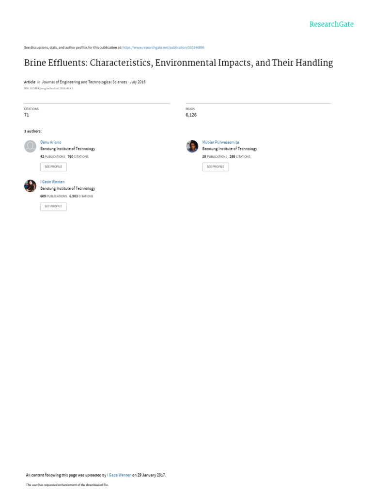Brine Effluents Characteristics Environmental Impa | PDF | Desalination ...