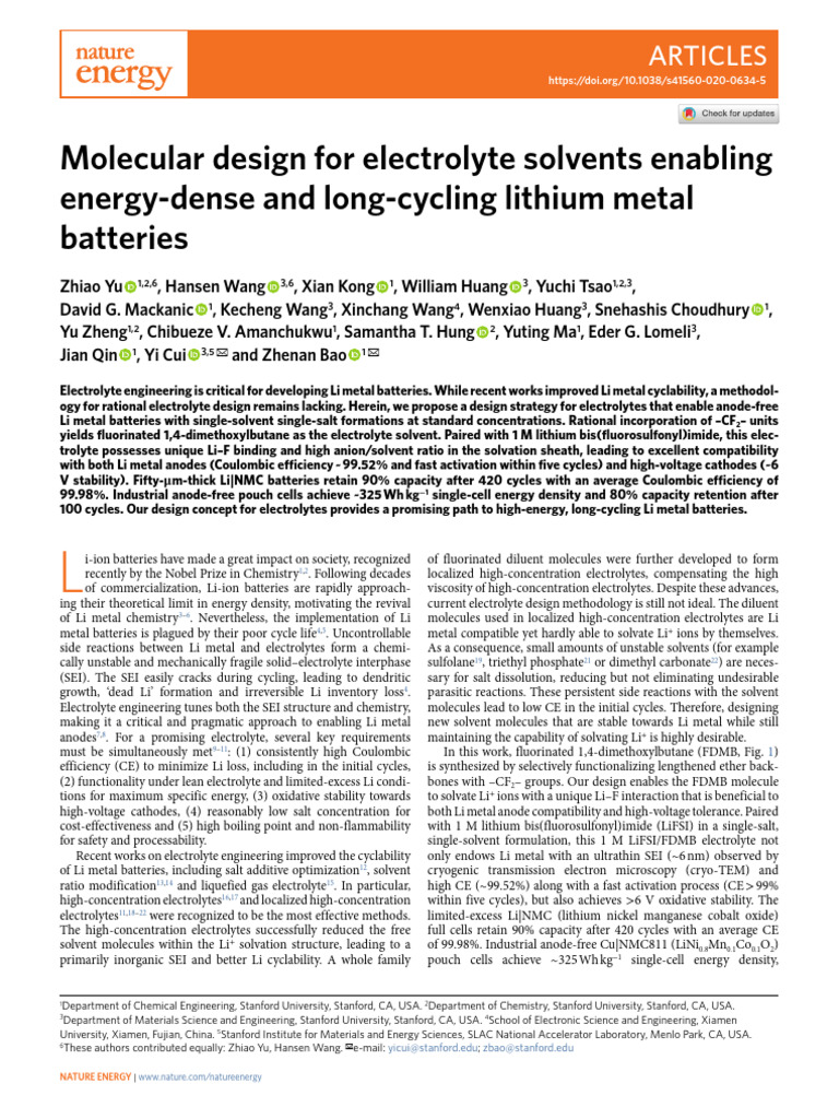 Molecular Design For Electrolyte Solvents Enabling | PDF | Lithium Ion ...