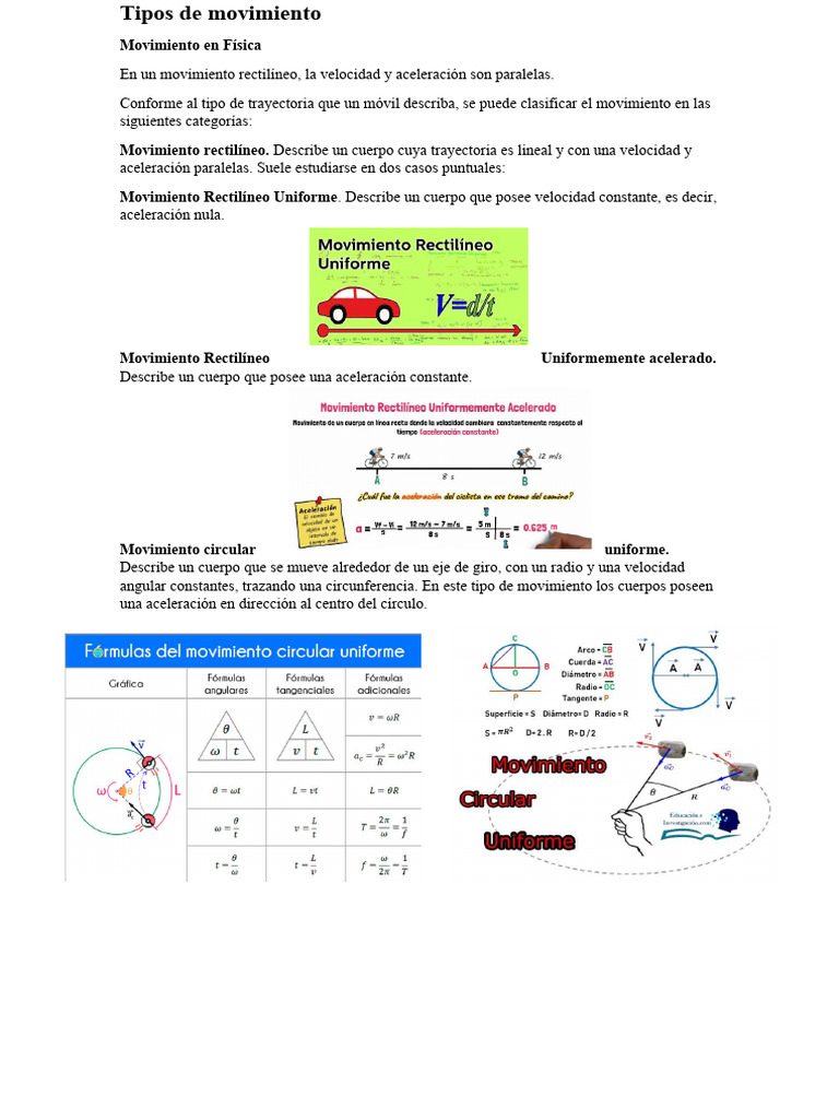 Tipos de Movimiento | PDF | Aceleración | Velocidad