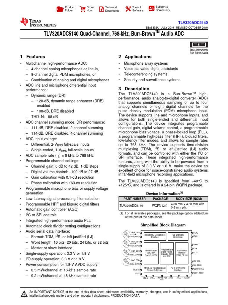 TLV320 B | PDF | Signal To Noise Ratio | Analog To Digital Converter