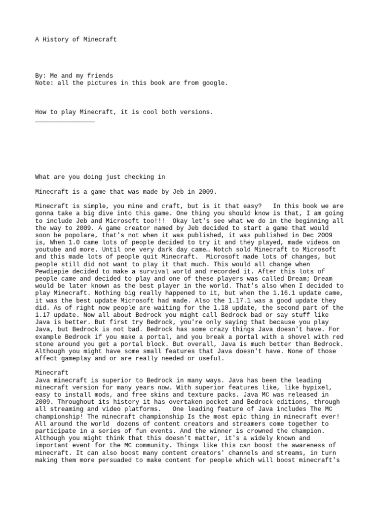 The Evolution of Minecraft History | PDF | Minecraft