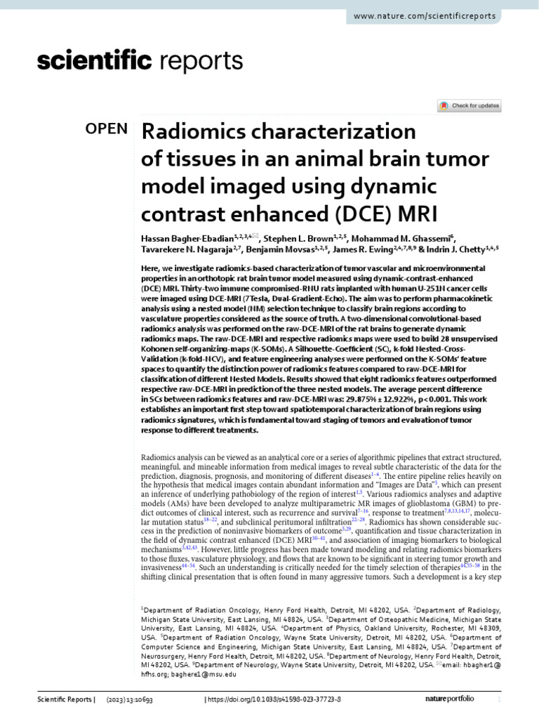 Radiomics Characterization of Tissues in An Animal Brain Tumor Model Imaged Using Dynamic ...