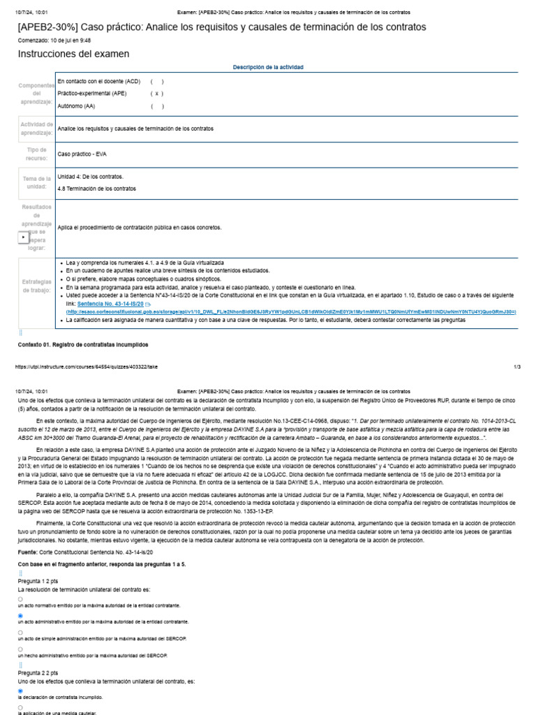 b2 10-07-2024 2024examen - (APEB2-30%) Caso Práctico - Analice Los Requisitos y Causales de ...