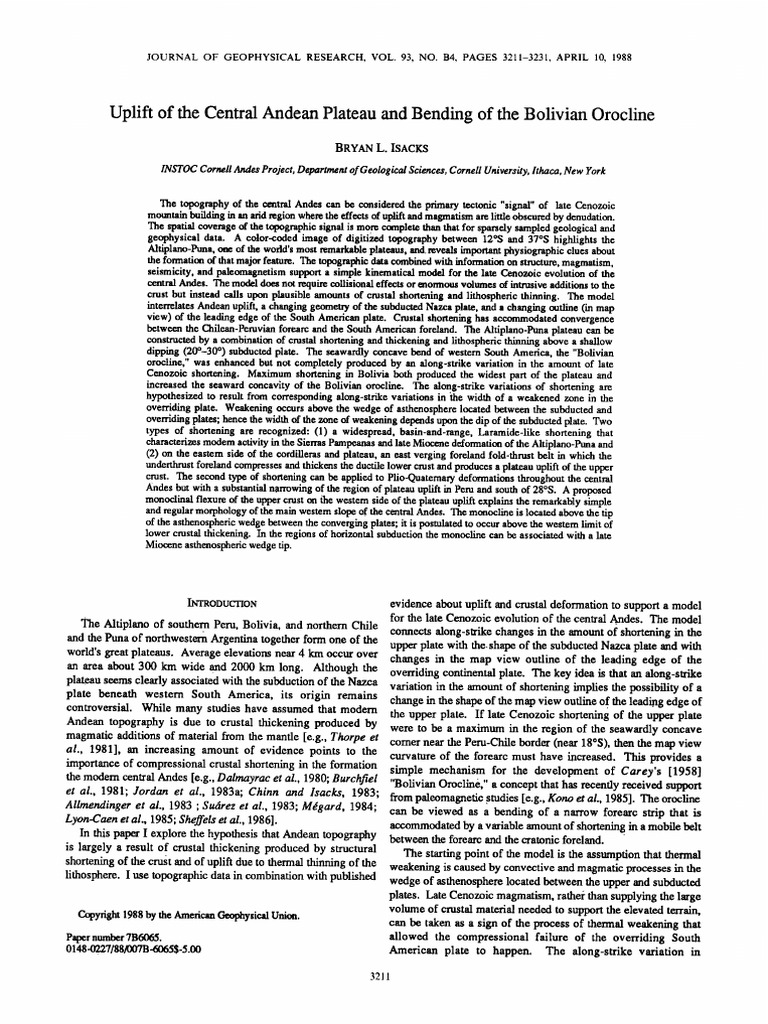 Central Andean Uplift and Orocline | PDF | Plate Tectonics | Tectonics