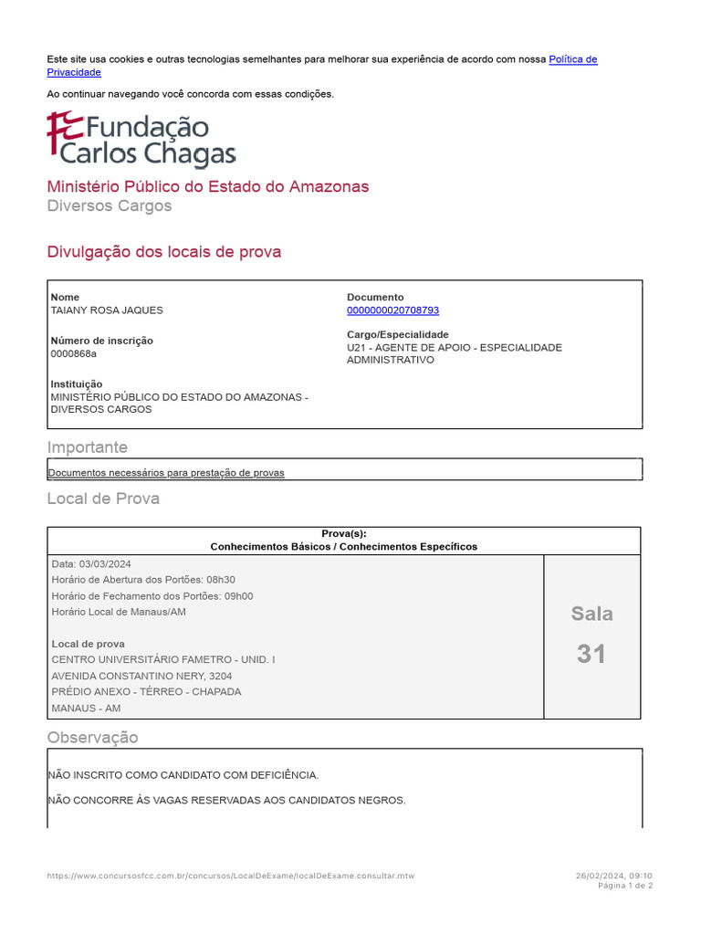 Locais de Prova - Concurso MP Amazonas | PDF