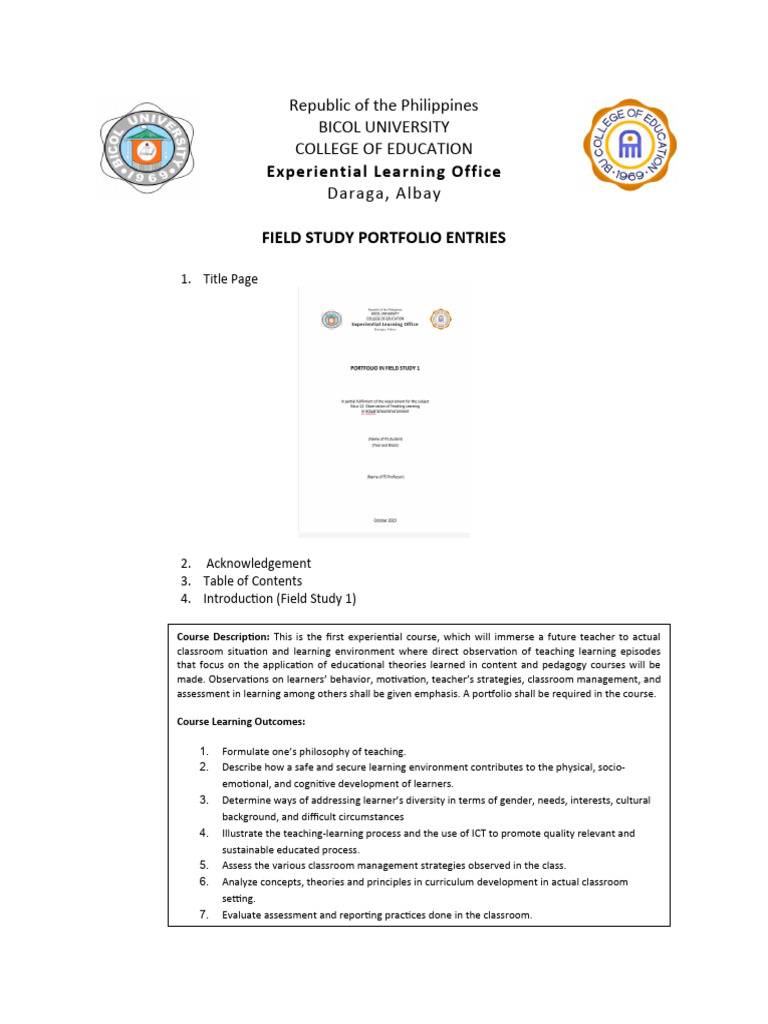 Parts of FS Portfolio | PDF | Learning | Pedagogy