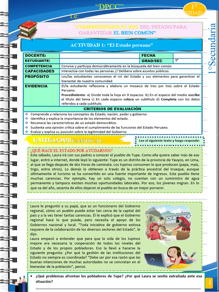 1° DPCC - Actv.01-Und.5 2023 | PDF | Estado (política) | Gobierno