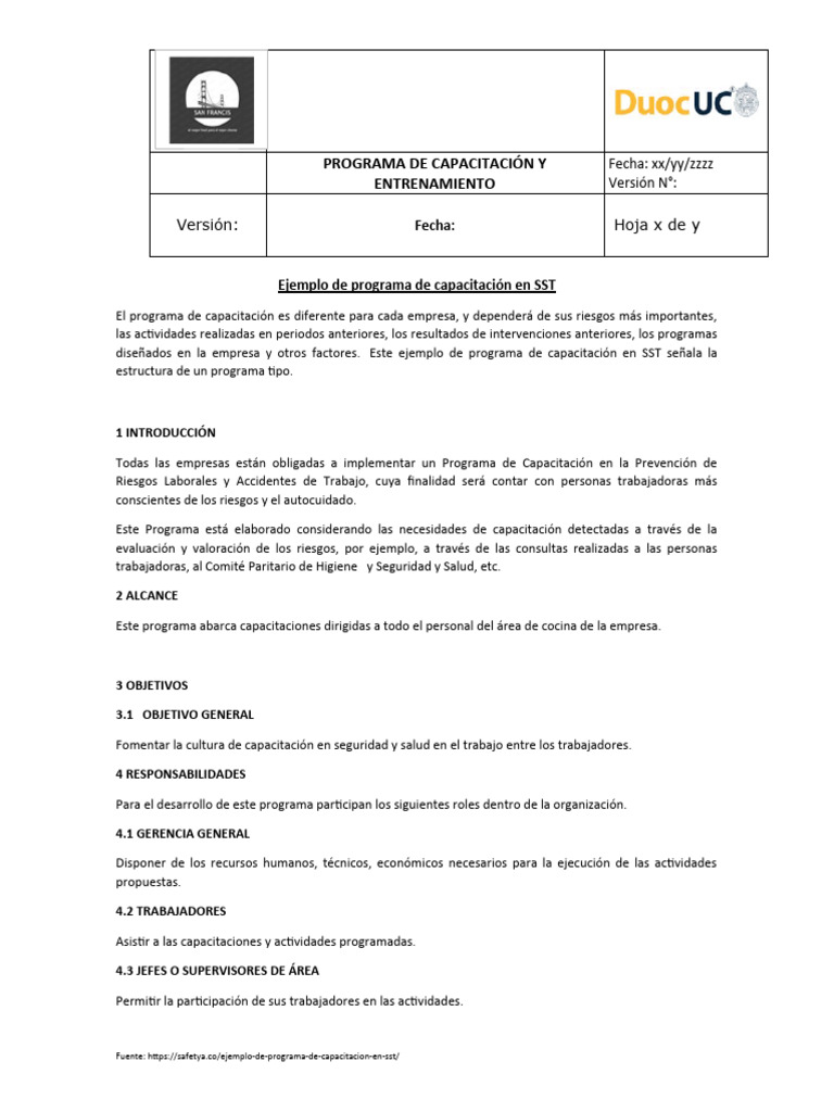 Ejemplo de Programa de Capacitación en SST 1 | PDF | Business