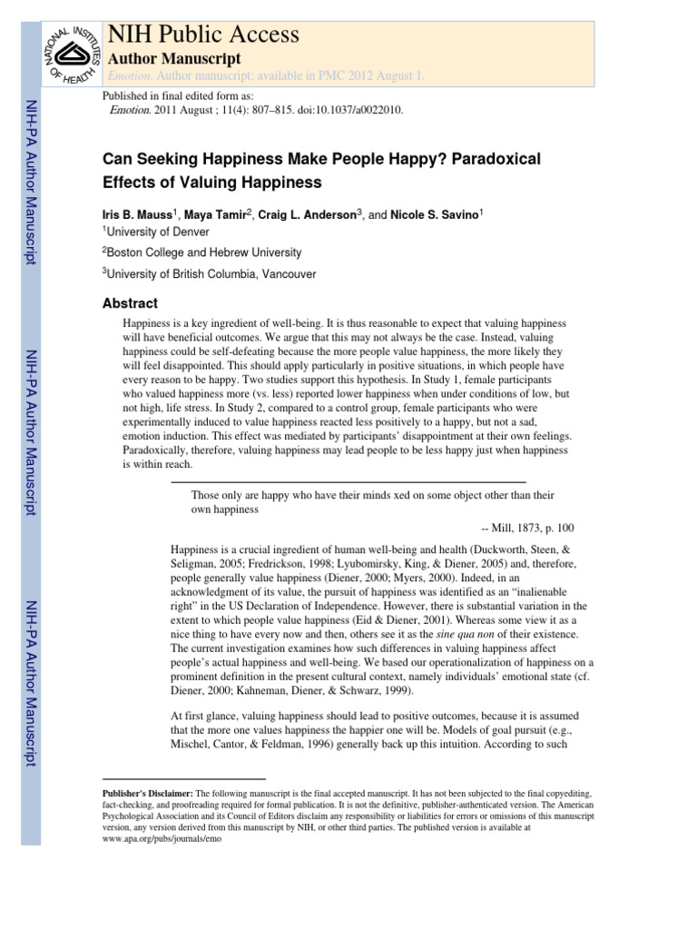 Valuing Happiness: A Paradox Explained | PDF | Happiness | Well Being