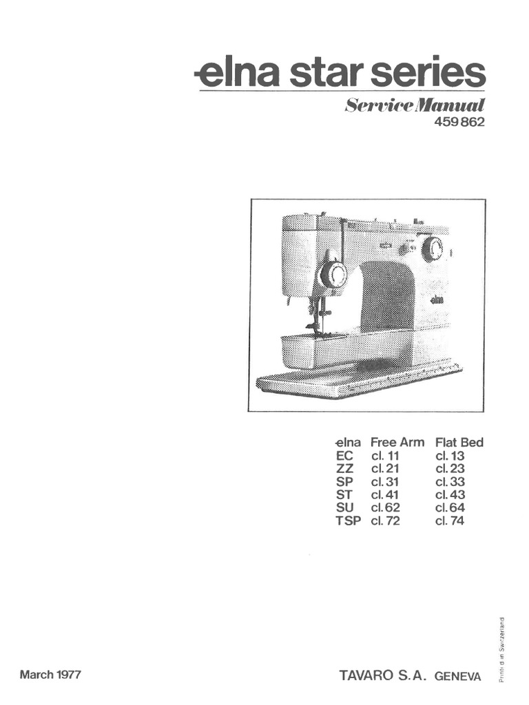 Elna Super 62C Star Series Service Manual | PDF