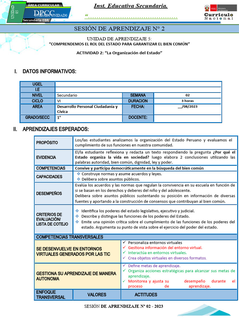 1º DPCC - Ses 2 Uni 5 - Sem 02 | PDF | Aprendizaje | Maestros
