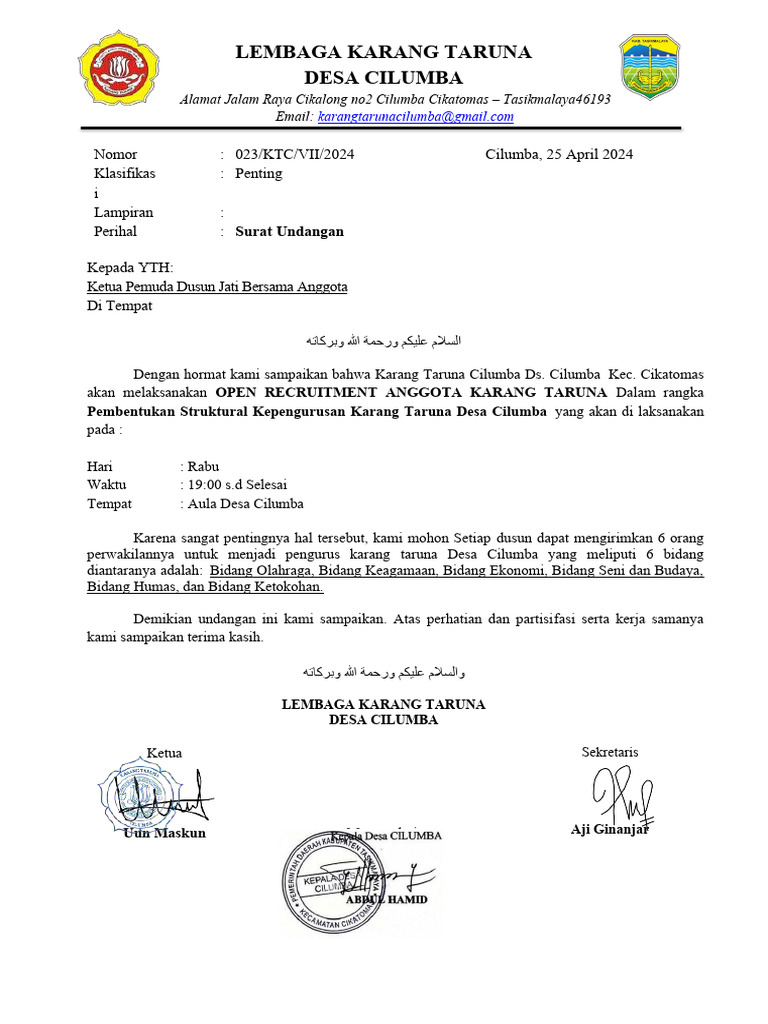 Surat Undangan Karang Taruna | PDF