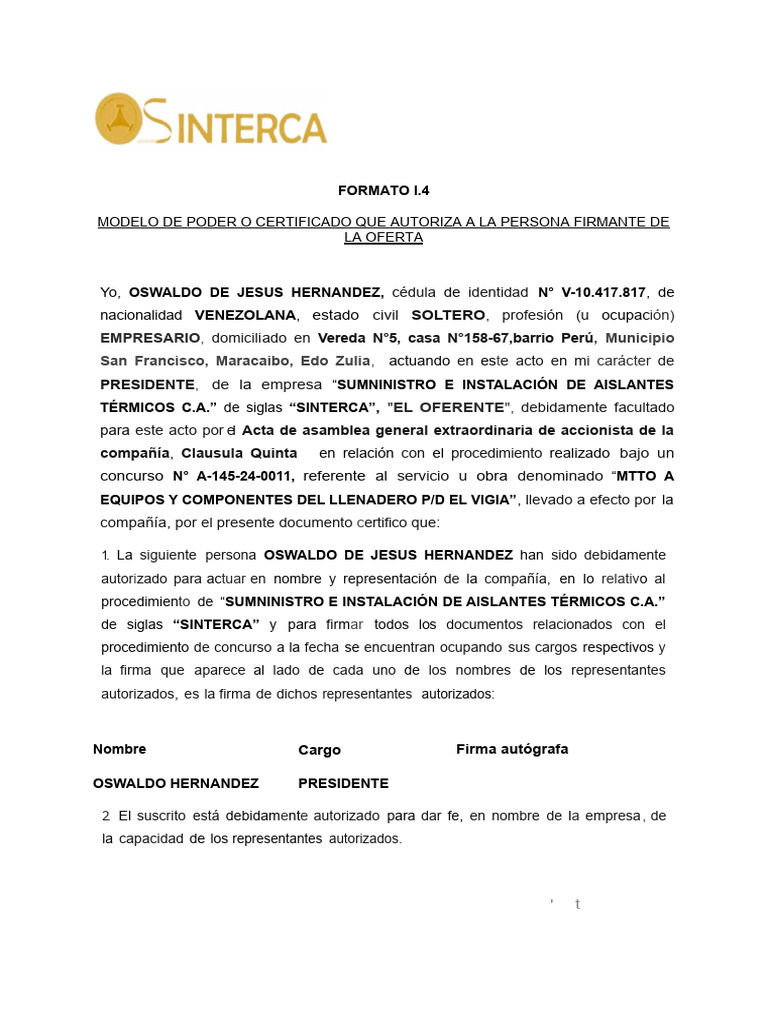 Certificación de Poder de Firma | PDF | Finanzas y dinero
