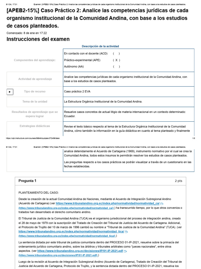 b2 8 de Enero Examen - (APEB2-15%) Caso Práctico 2 - Analice Las Competencias Jurídicas de Cada ...