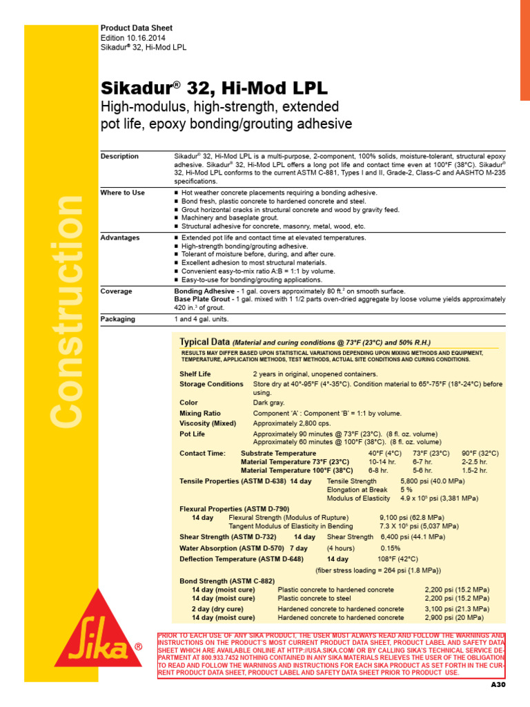 Pds CPD Sikadur32HM LPL Us | PDF | Strength Of Materials | Concrete