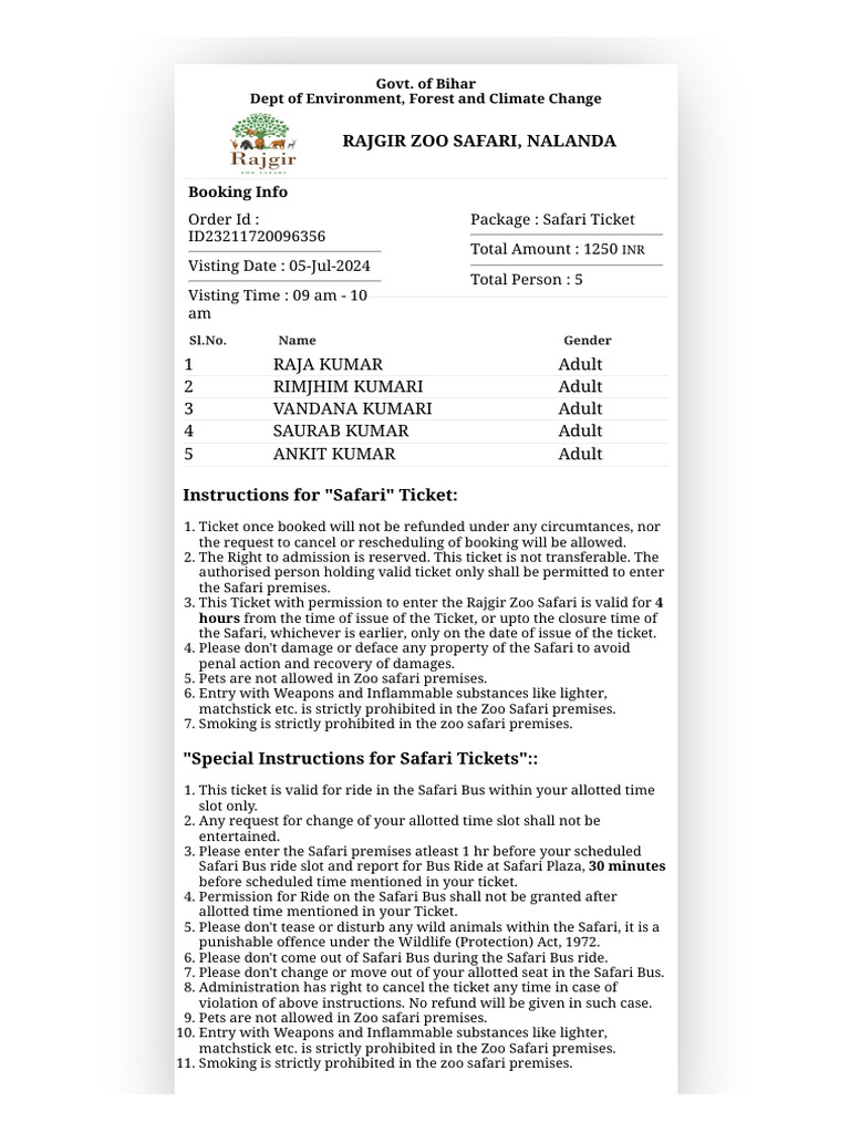 ID23211720096356 - Rajgir Zoo Safari Ticket ANKIT TEAM | PDF ...