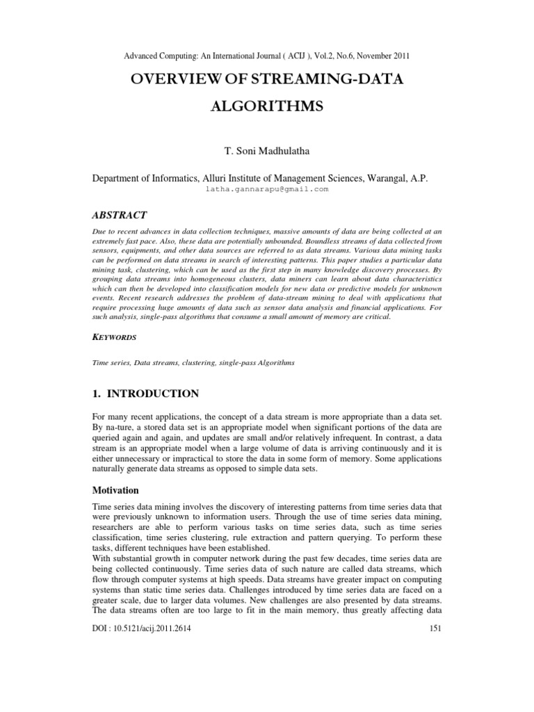 Overview Of Streaming Data Algorithms Pdf Cluster Analysis Time