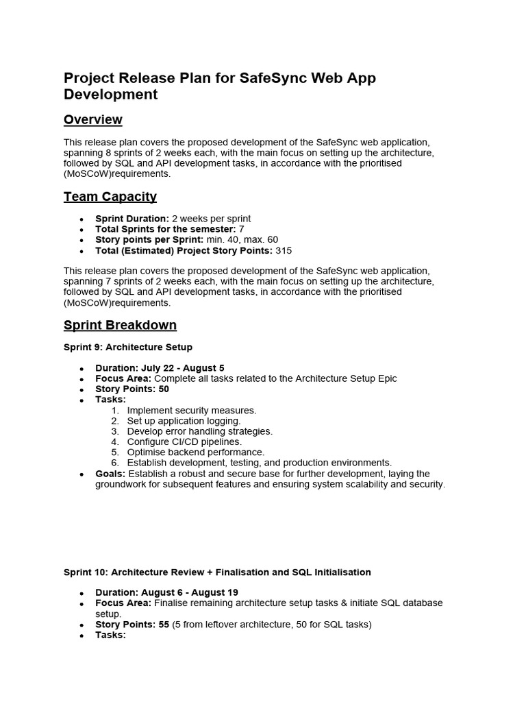 Project Release Plan For SafeSync Web App Development | PDF | Databases ...