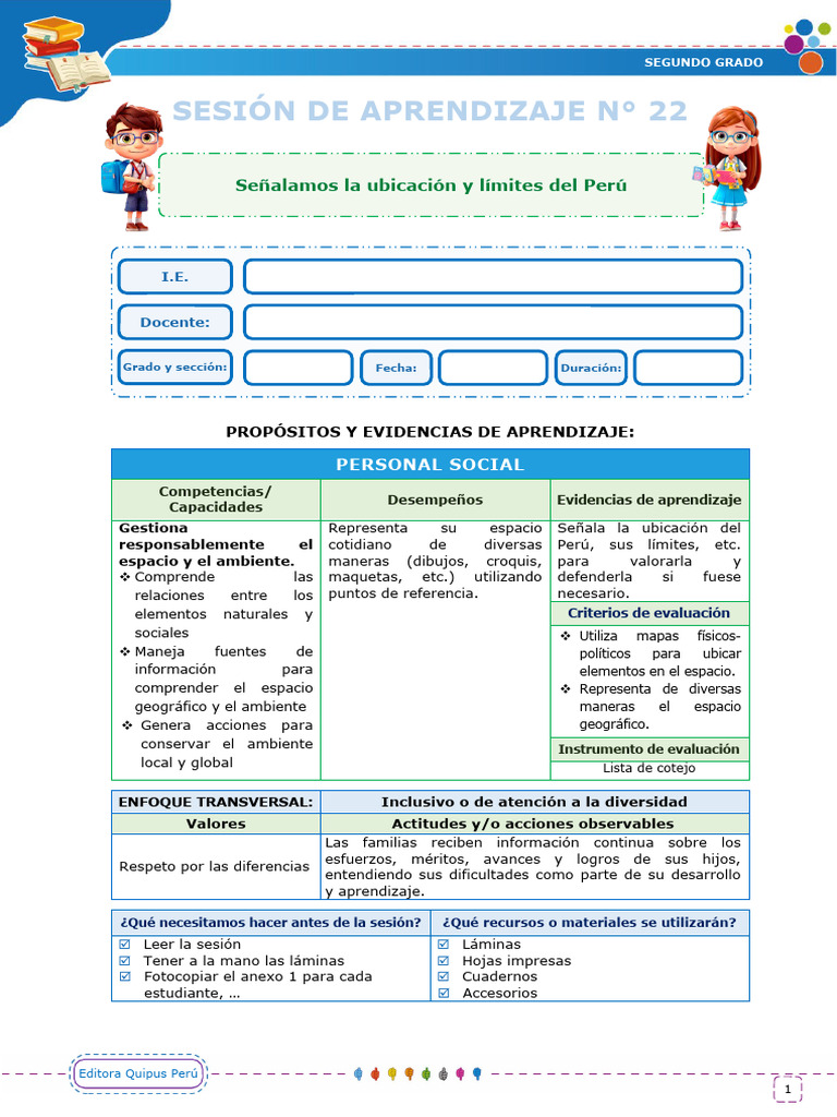 1.- Sesiones de aprendizaje - Semana 3 - UD V - Editora Quipus Perú | PDF | Evaluación | Aprendizaje