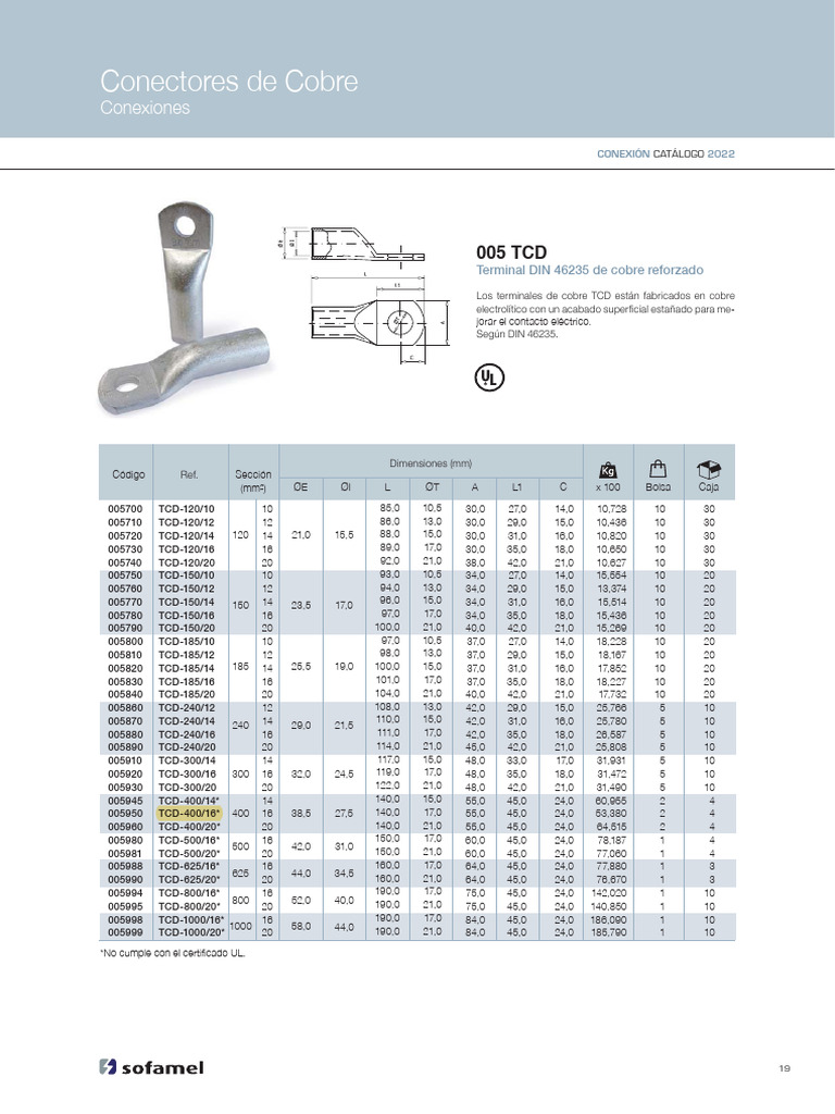 Ficha Tecnica Conector de Cobre Sofamel TCD-400-16 | PDF | Technology & Engineering
