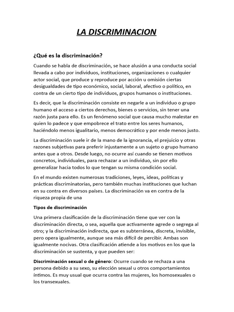 La Discriminacion | PDF | Discriminación | Psicología Social