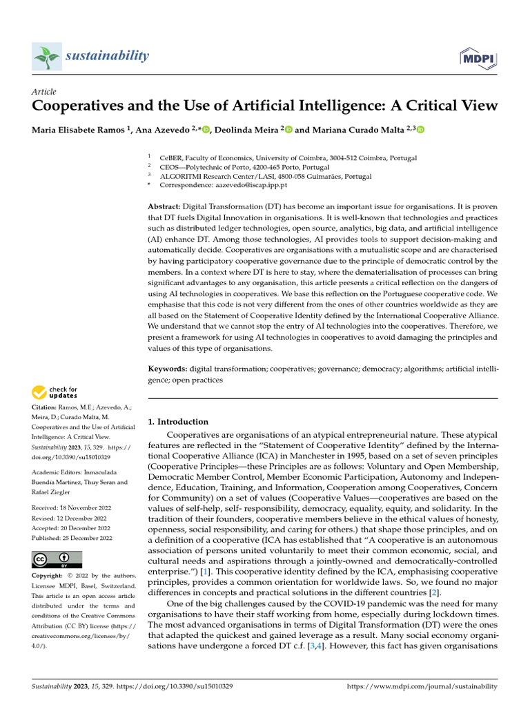 Cooperatives and The Use of Artificial Intelligence A Critical View | PDF | Governance | Cooperative