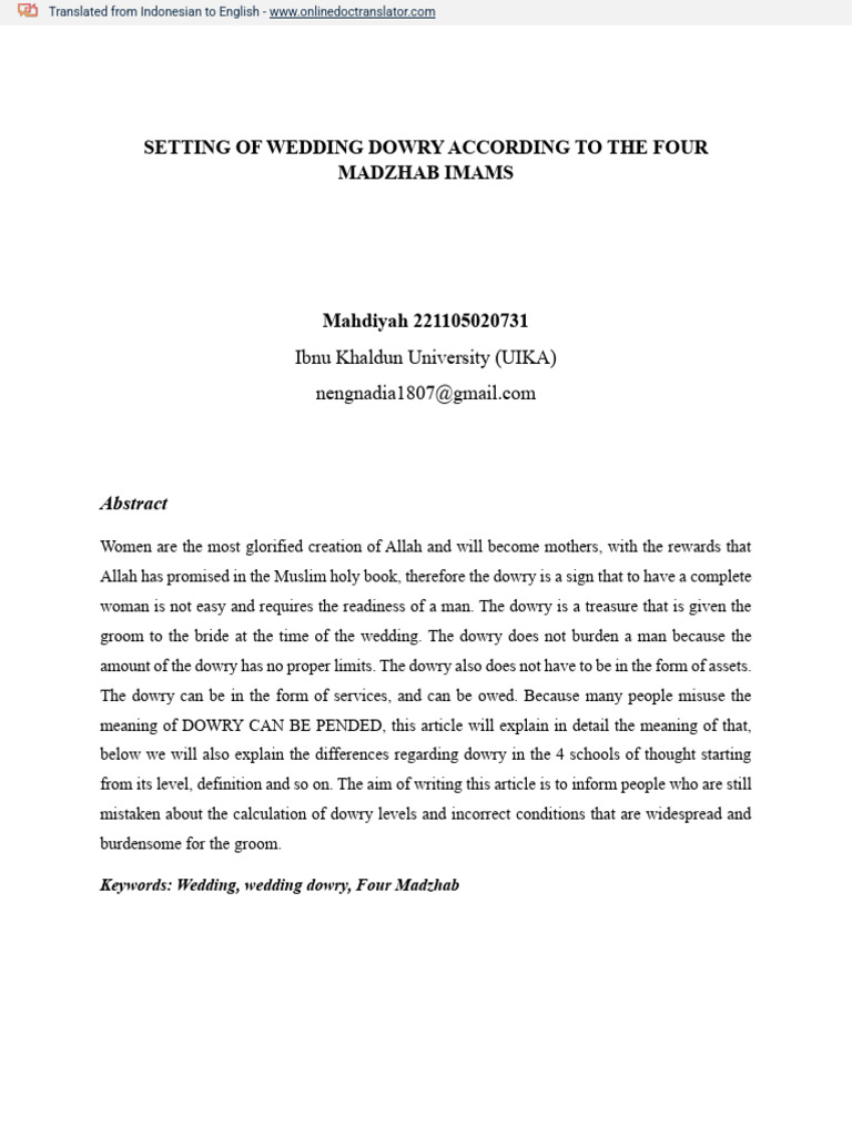 Jurnal Mahar Nikah Menurut 4 Mazdhab | PDF | Marriage | Husband
