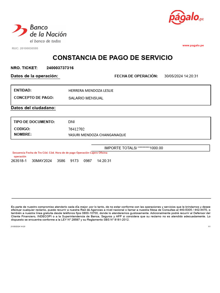 Constancia de Pago | PDF