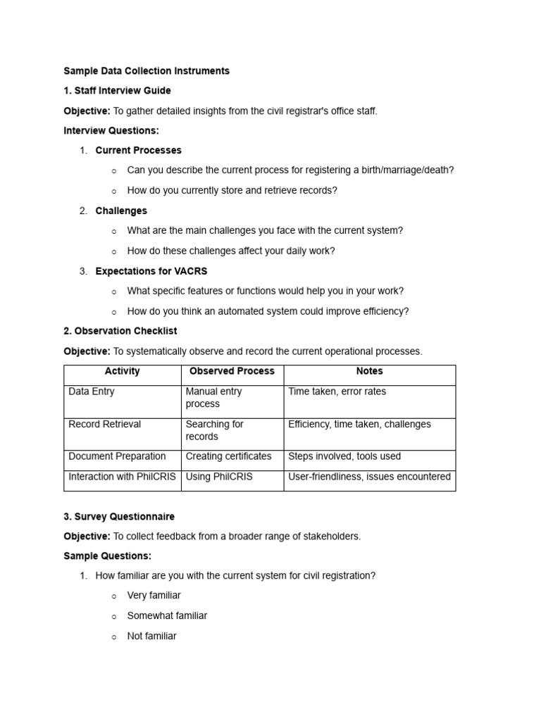 Sample Data Collection Instruments | Download Free PDF | Usability | Data