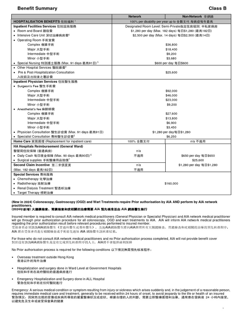 AIA Health Insurance Benefit Summary | PDF | Psychiatrist | General ...