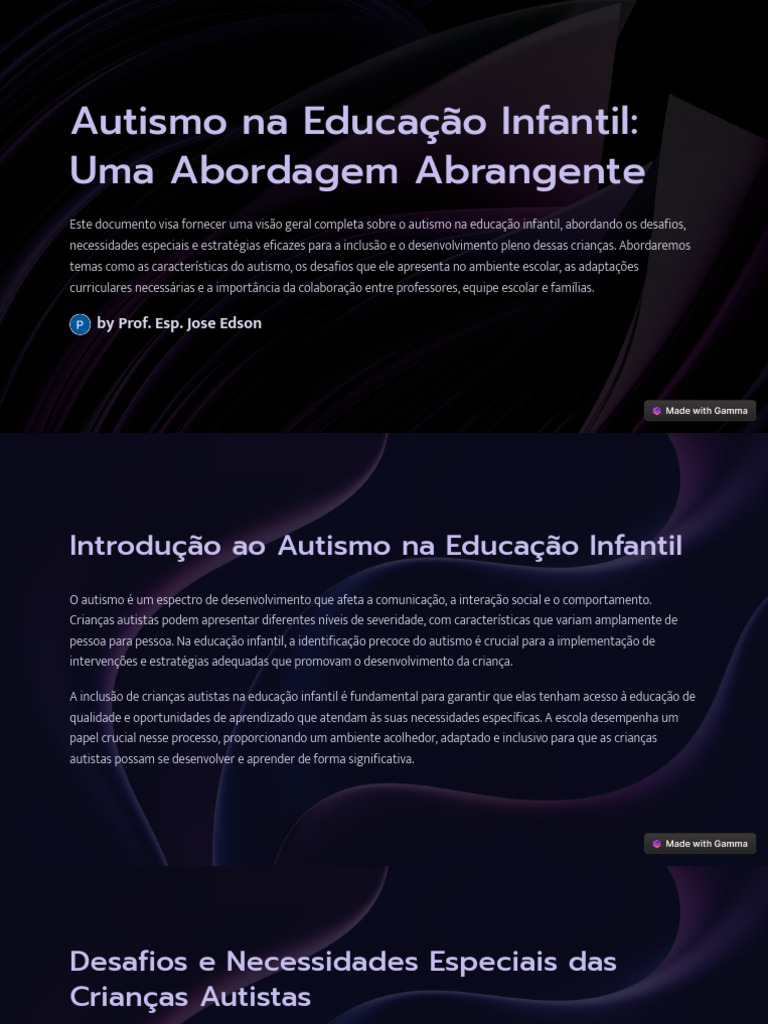 Autismo Na Educacao Infantil Uma Abordagem Abrangente | PDF | Espectro ...