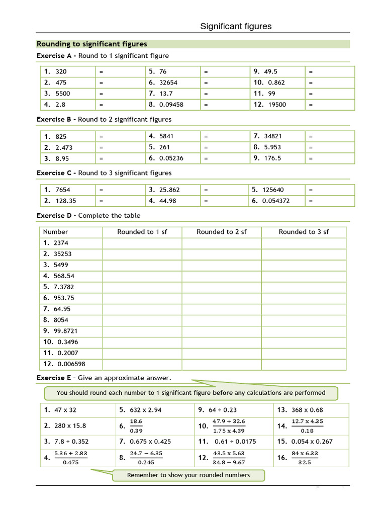 Significant Figure Worksheet 2 | PDF | Arithmetic | Mathematics