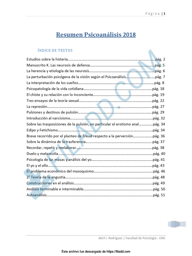 Resumen Psicoanalisis 2018 Completo | PDF | Neurosis | Mente inconsciente