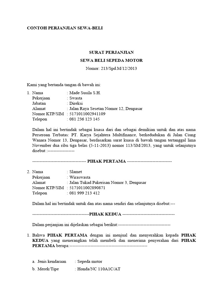 Perjanjian Sewa-Beli Motor Honda | PDF