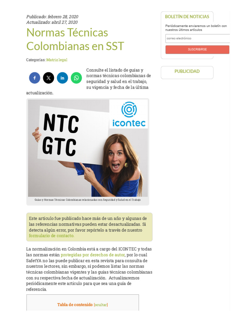 Normas Técnicas Colombianas en SST - SafetYA® | PDF | Factores humanos ...
