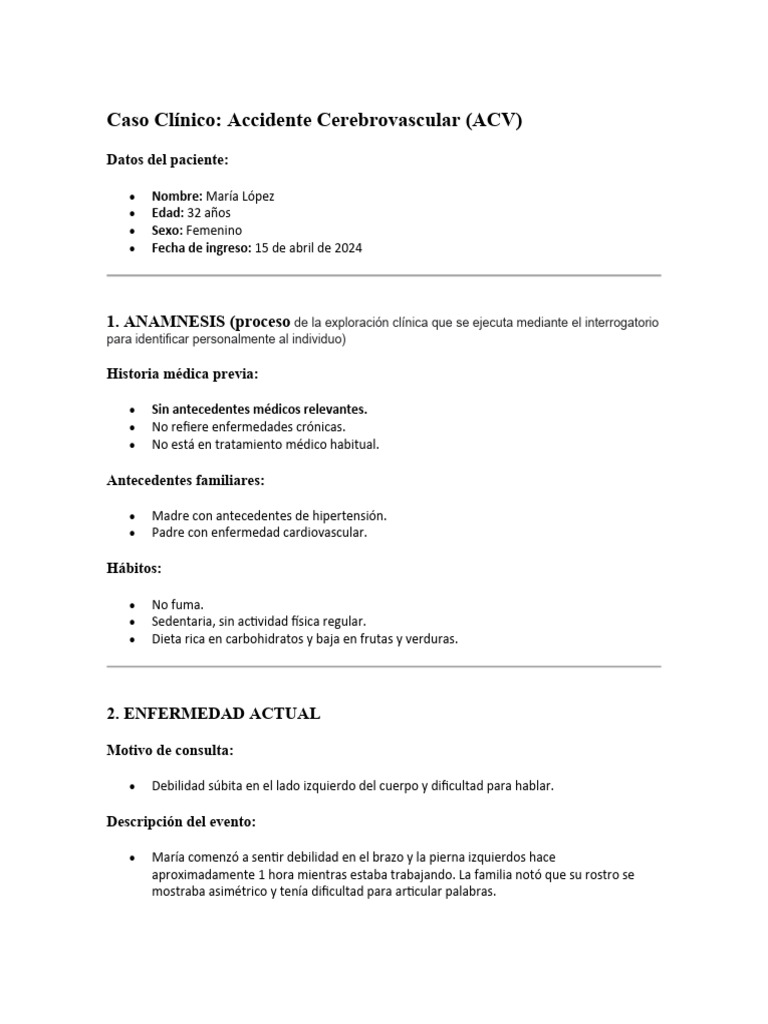 Caso Clinico de Un Acv | PDF | Carrera | Isquemia