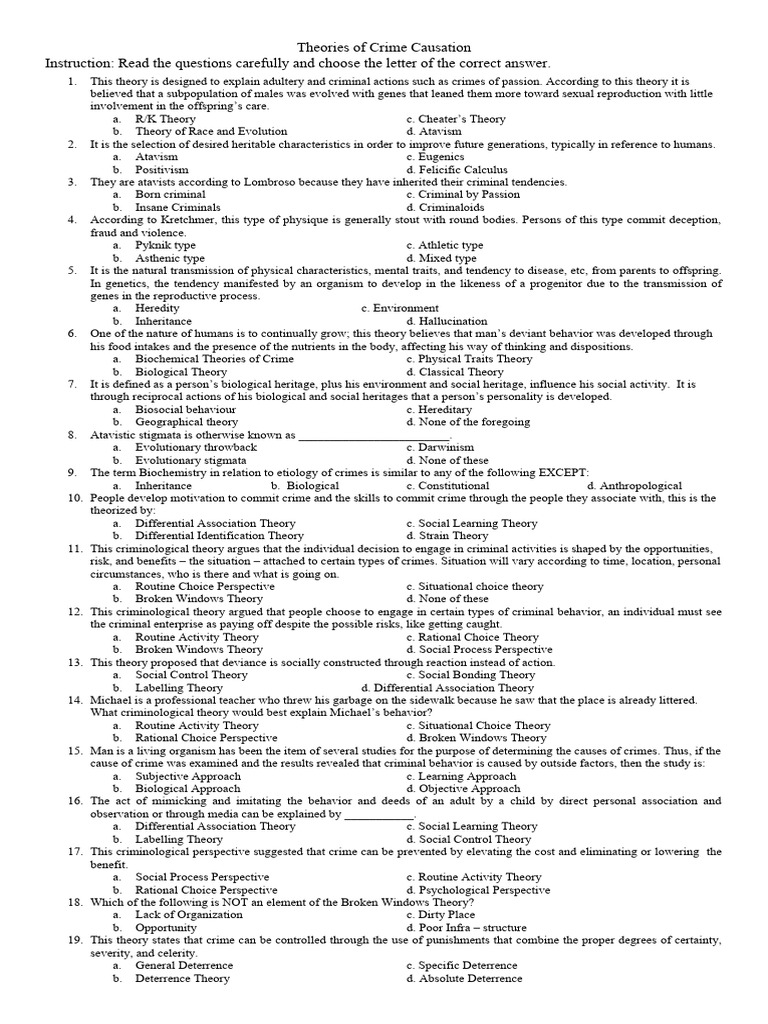 Theories Explaining Crime Causation | PDF | Crimes | Crime & Violence