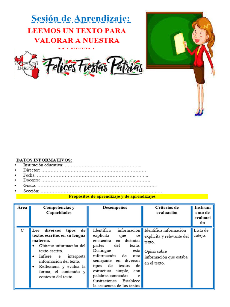 2° SESIÓN DÍA 3 COM LEEMOS UN TEXTO PARA VALORAR A NUESTRA MAESTRA ...