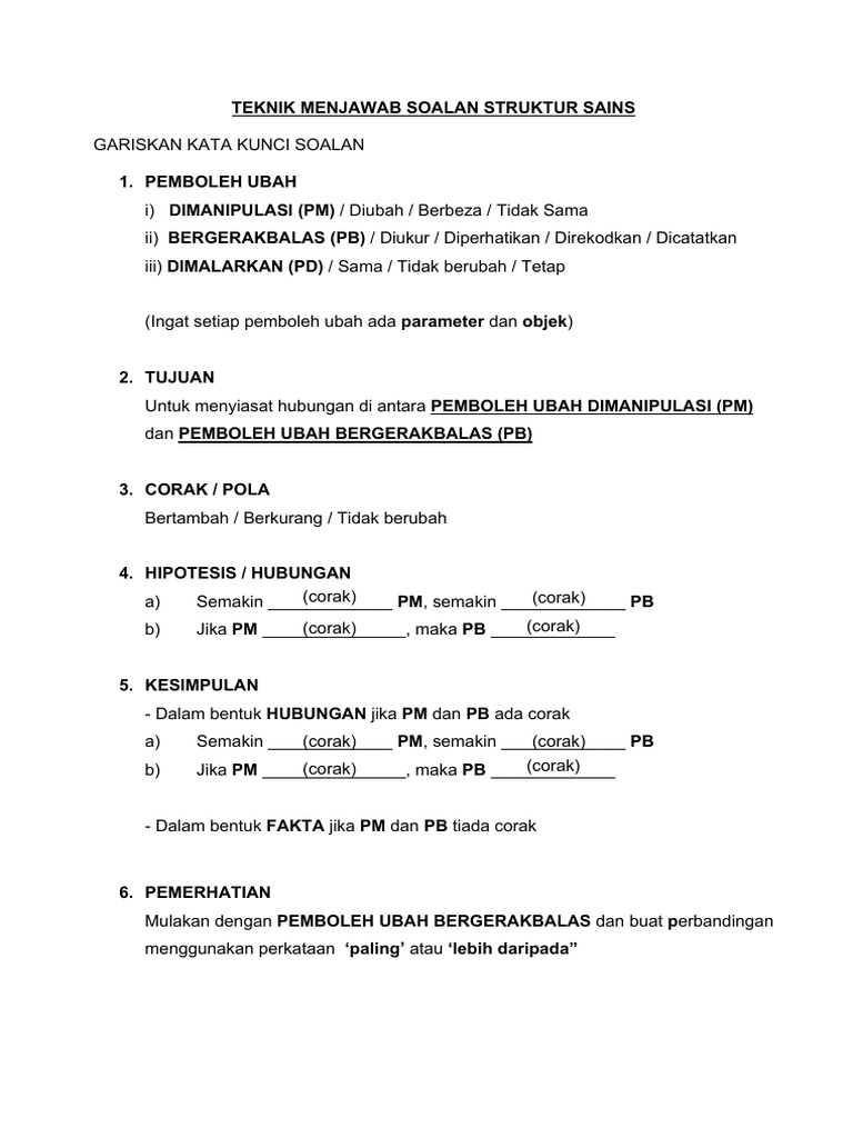 TEKNIK MENJAWAB SOALAN STRUKTUR SAINS | PDF