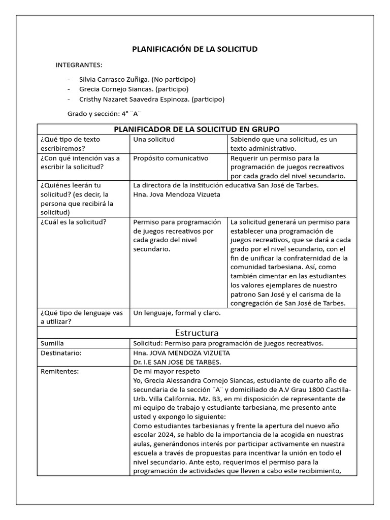 Planificación de La Solicitud y Solicitud | PDF