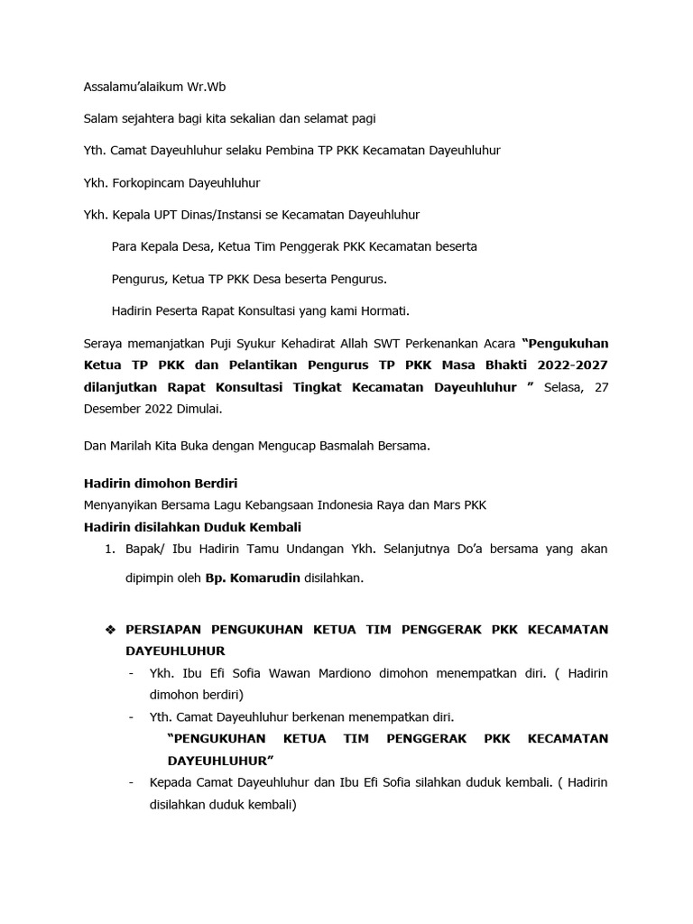 Acara Rakon PKK Tk. Kec. Dayeuhluhur | PDF