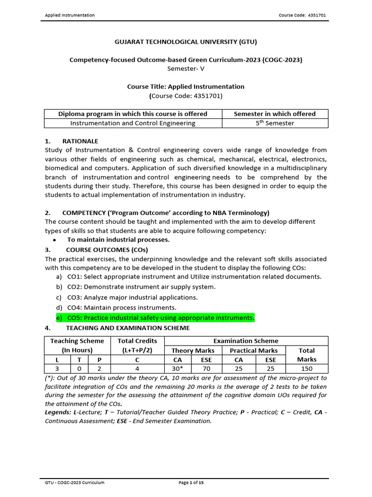 Applied Instrumentation Course Overview | PDF | Instrumentation ...