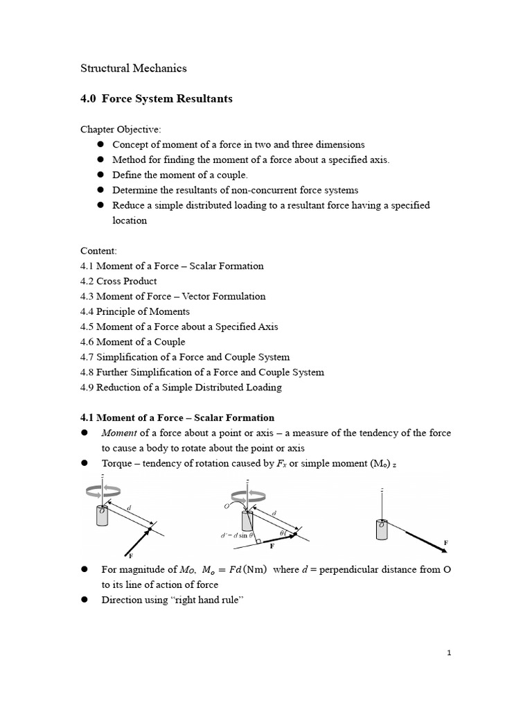Chapter 4 Force System Resultants | PDF | Torque | Rotation