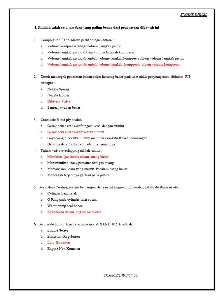 Soal Engine Diesel Ovh | PDF