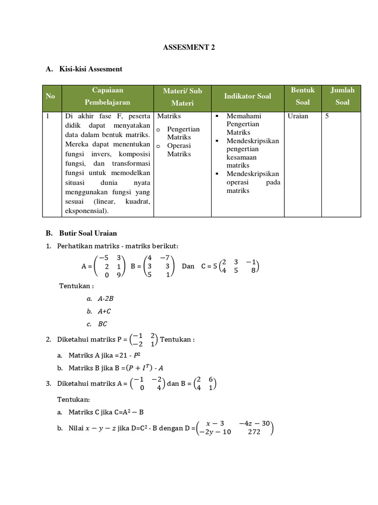 Assesment 2 (Matriks) | PDF